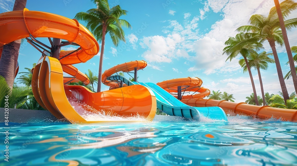 Water slide background banner with the arrival of orange aqua park ...
