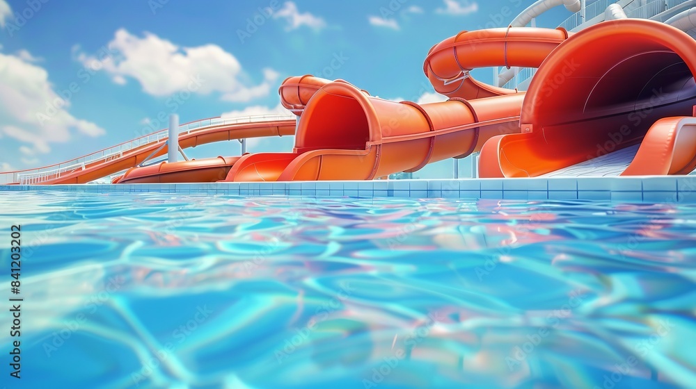 Water slide background banner with the arrival of orange aqua park ...