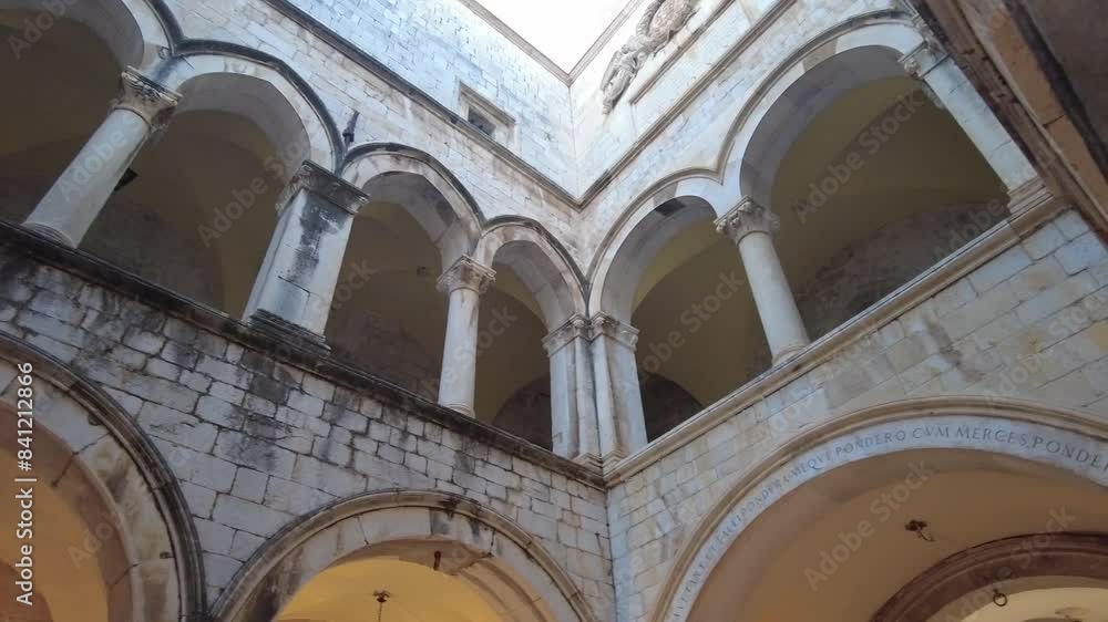 Rotating view of Sponza Palace in Dubrovnik's old town, Croatia. The ...