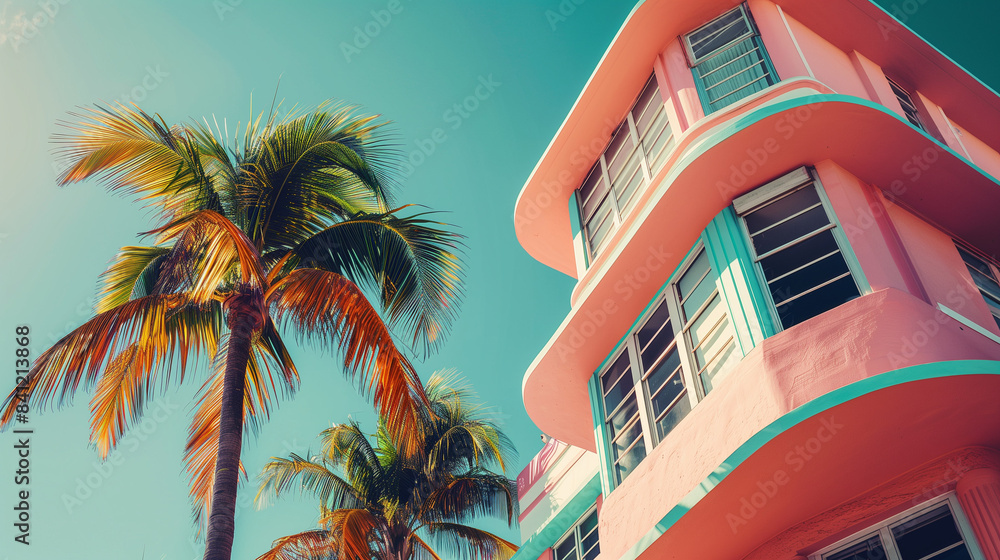 Photo Art Deco Florida house in Miami with vibrant pastel colors and ...