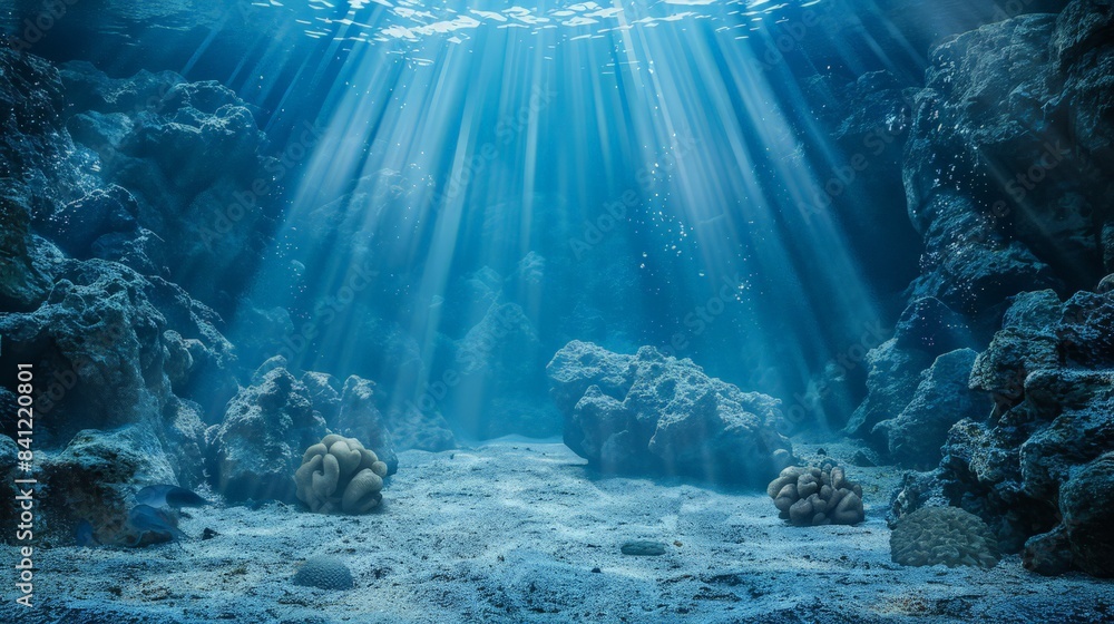 Illustrate a blue underwater scene with light rays penetrating the ...