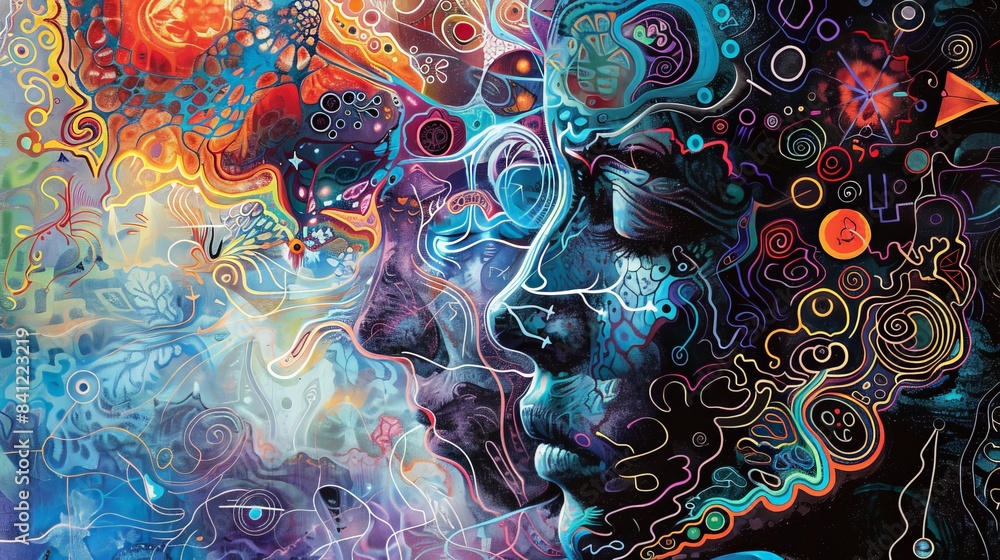 Illustrate an abstract depiction of the mind and thought processes ...