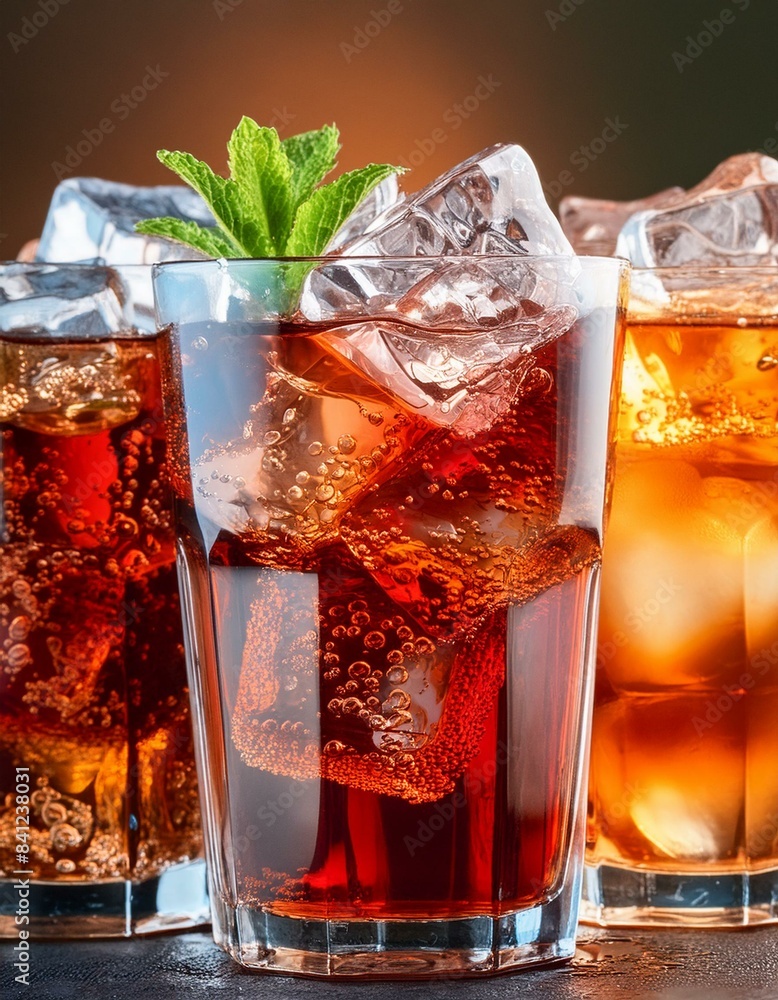 Refrescos bien fríos, con rodaja de limón y unos cubitos de hielo Stock ...