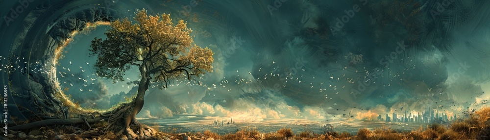 An artistic representation of a tree with branches forming a continuous ...