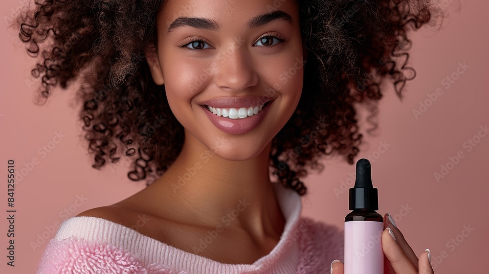 african american skin care model holding a small skin care bottle for ...