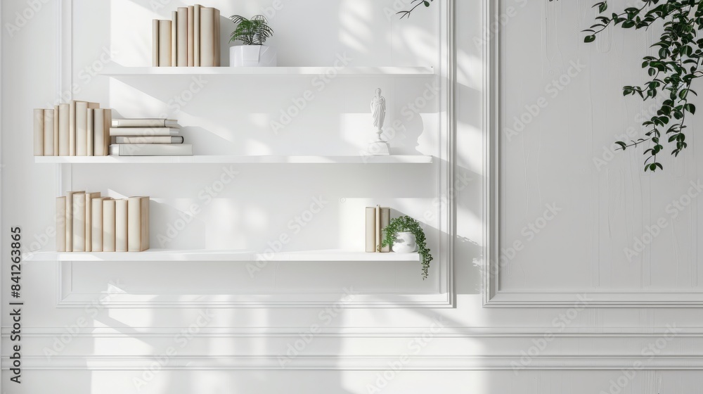 Close-Up Zoom Background: White Shelves with Books and Accessories ...