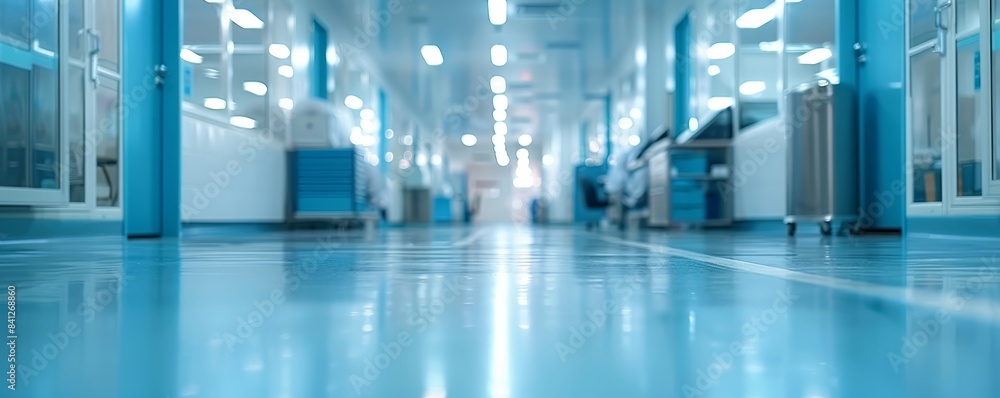 interior aseptic laboratory or hospital blurred background, light bule ...