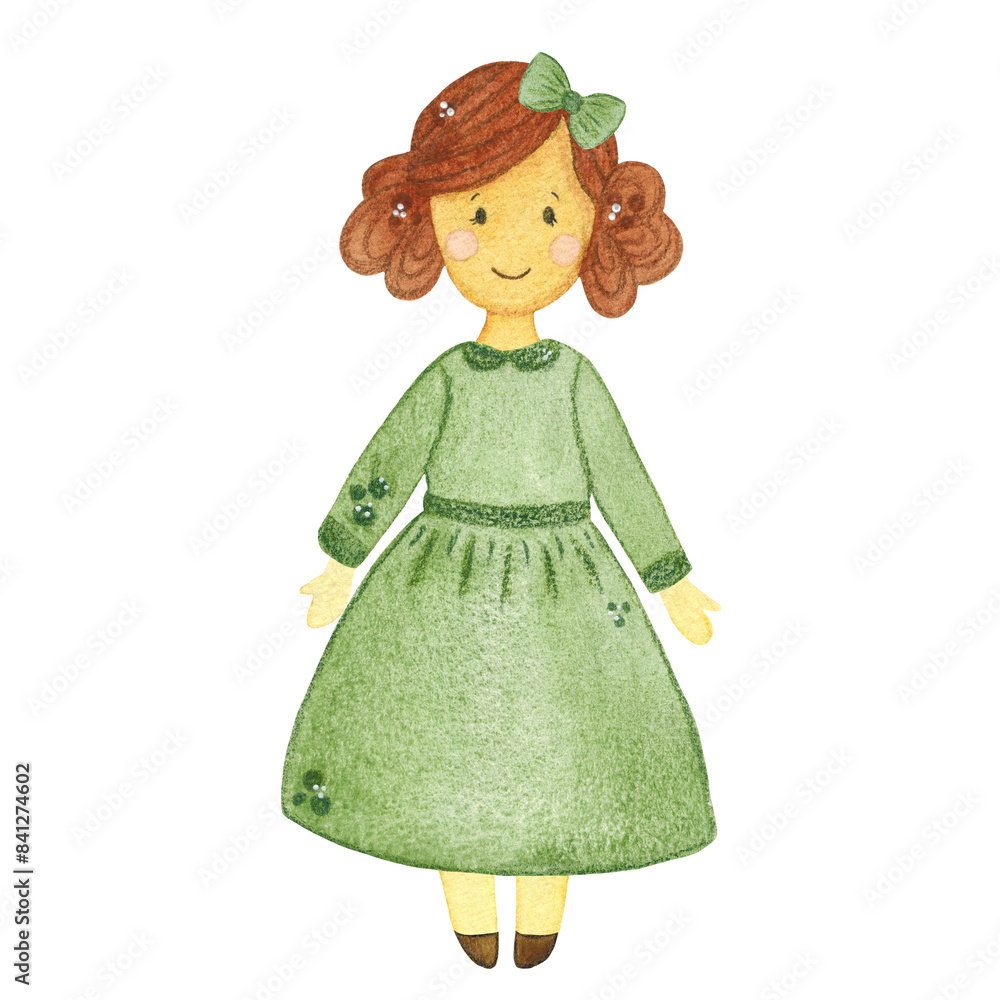 ภาพประกอบสต็อก Girl in a green dress. Preparation for a cut out paper ...