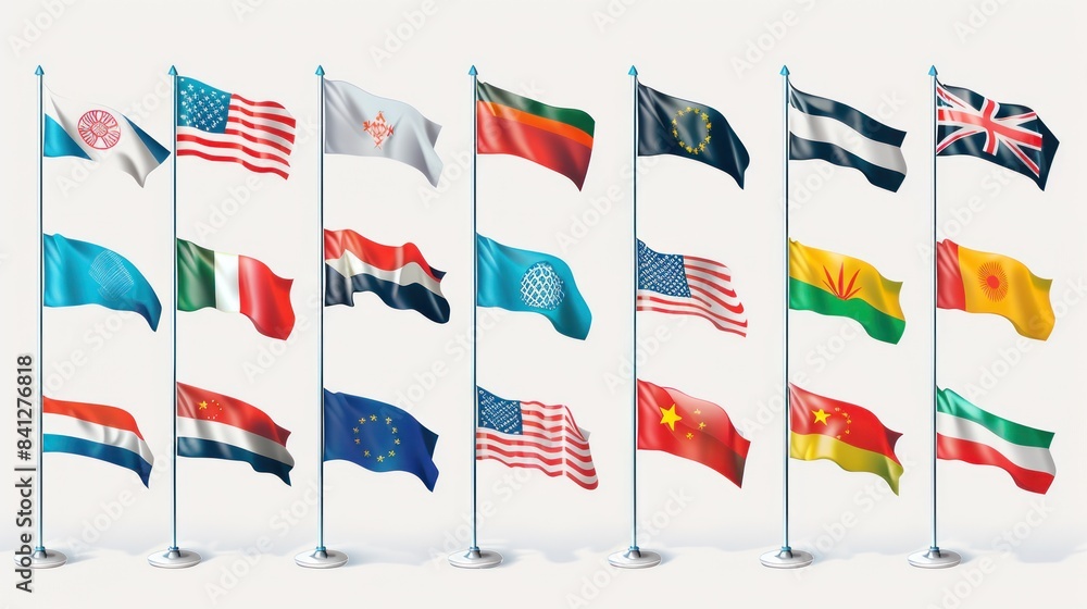 Collection of international symbols of national flags of various ...