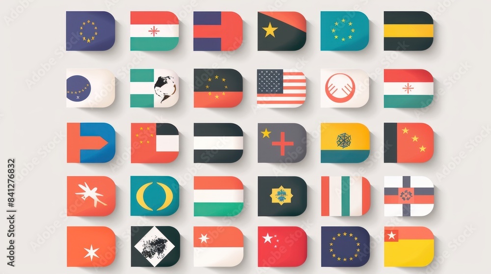 Collection of international symbols of national flags of various ...