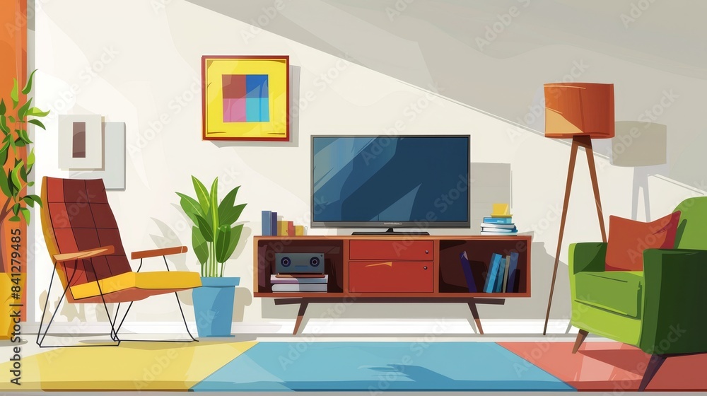 trending TV shows flat design side view contemporary cartoon drawing ...