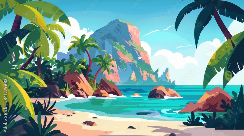 lost islands flat design side view uncharted cartoon drawing Tetradic ...