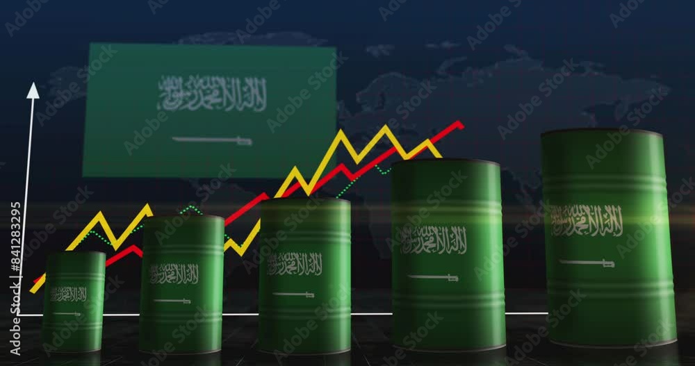 Saudi Arabia Oil Business And Fuel Extraction Barrels On Growing Chart