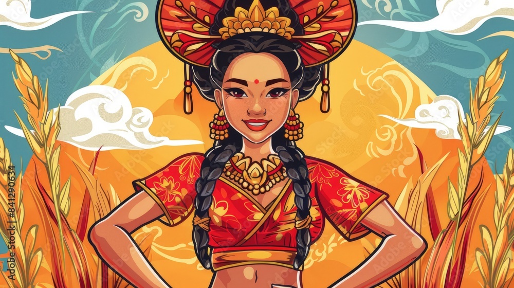 2d Logo cartoon illustration of the Rice Goddess Stock Illustration ...