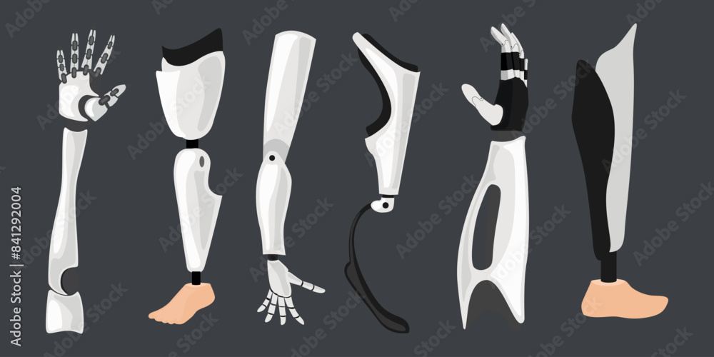 Set of modern prosthetic arms and legs in a cartoon style. Vector ...