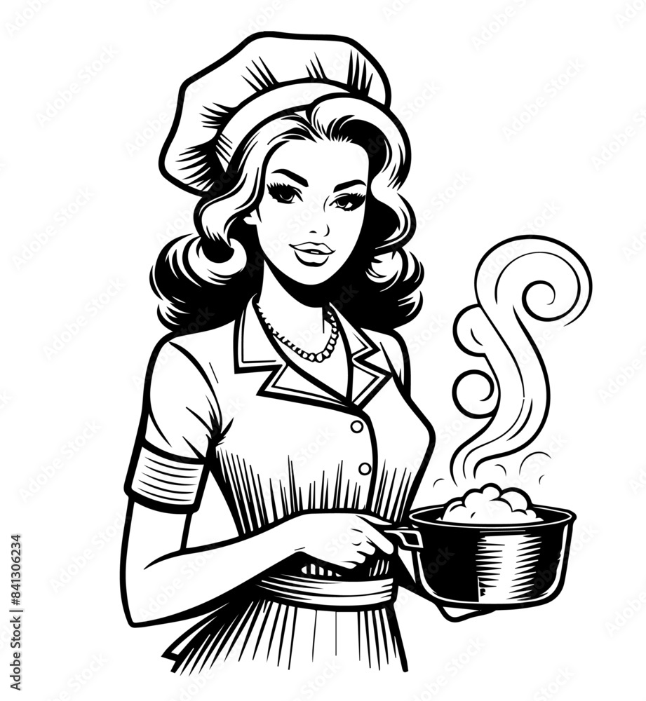 The Lady Of The Housewife The Cook And The Maid Pin Up Girl Black Vector Comic Style