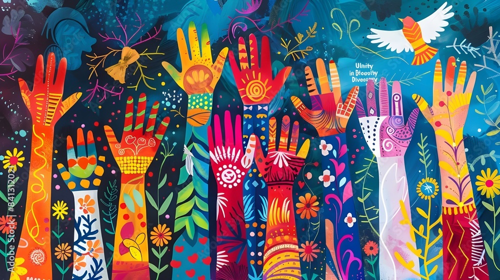 colorful painting of Unity in Diversity, Illustrate a powerful scene ...