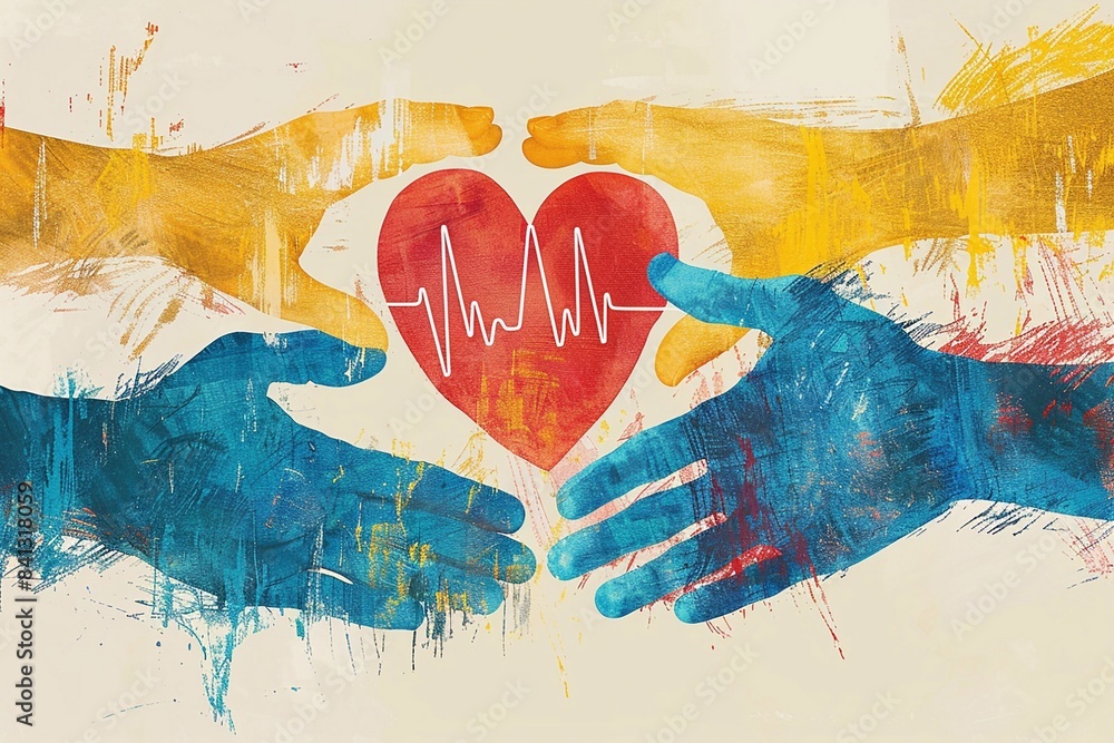 Hands passing a heart with a heartbeat line, highlighting the life ...
