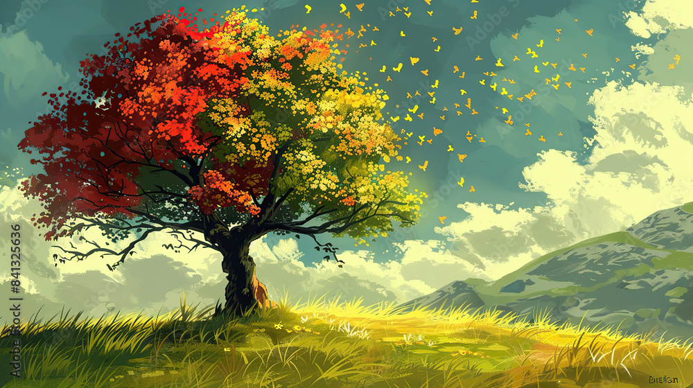 ภาพประกอบสต็อก comic-style tree, cartoon tree, tree illustration, comic ...