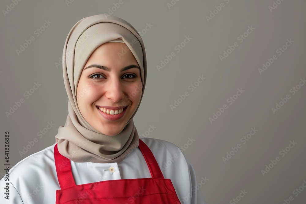 A portrait of a fast food worker wearing the uniform. A young smiling ...