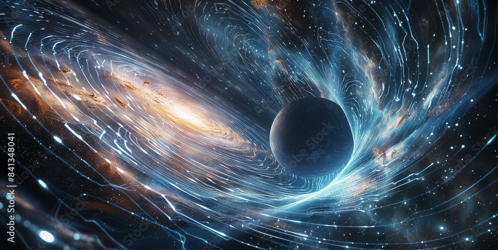 Depict a visual representation of a gravitational field in outer space ...