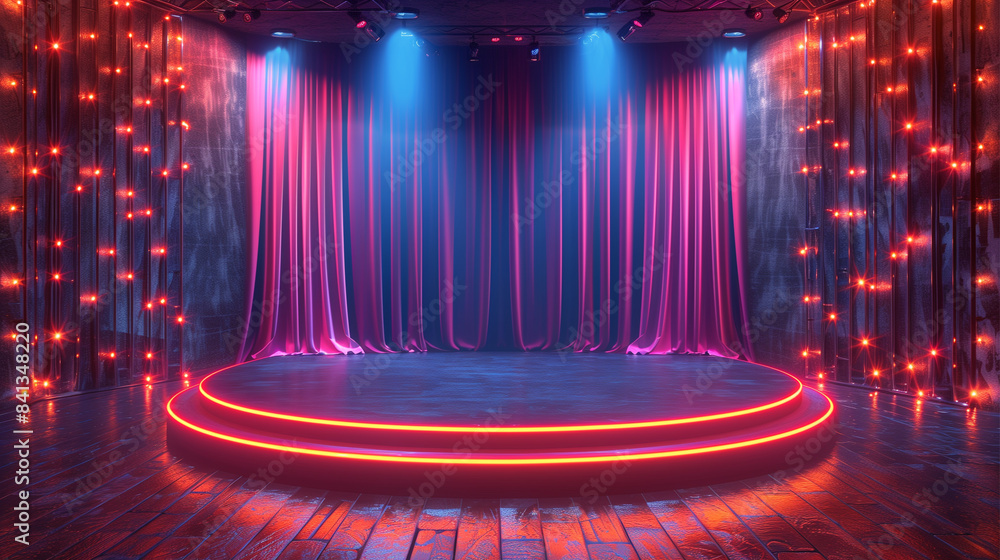 Cartoon circus stage night arena with curtain. modern theater podium ...