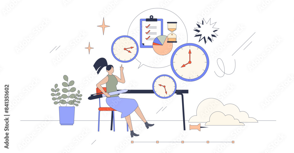 Time management skills for work productivity tiny person neubrutalism ...