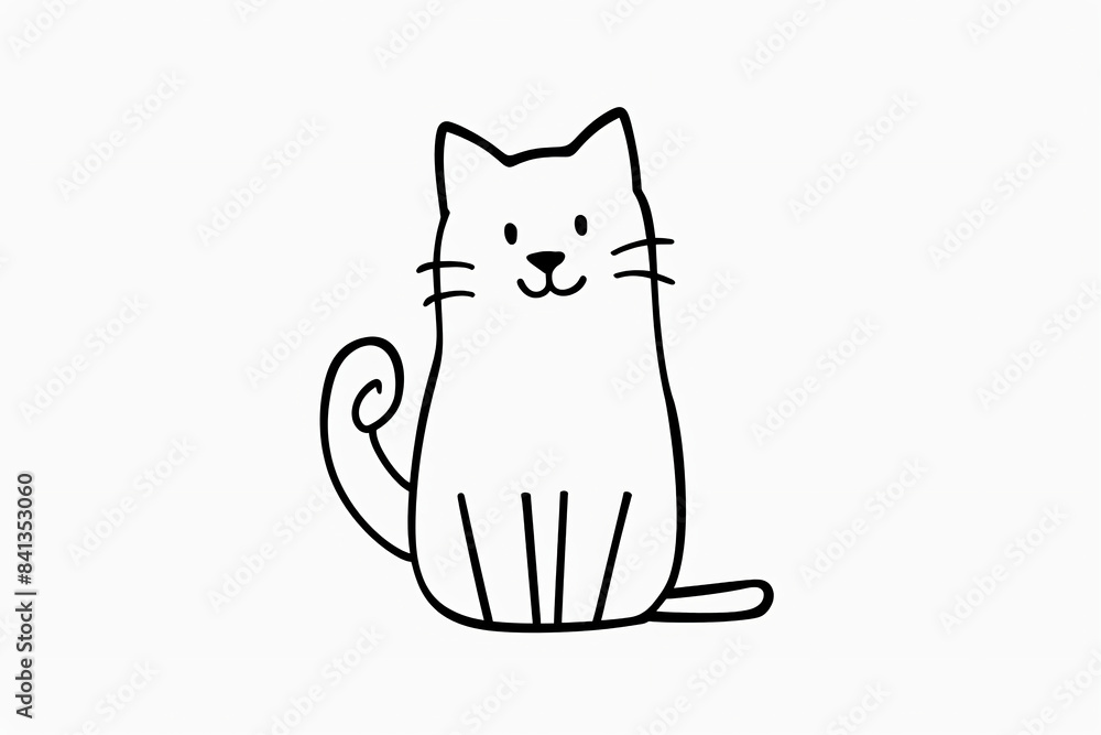 colouring book page, a simple line art drawing of an outline of cat ...
