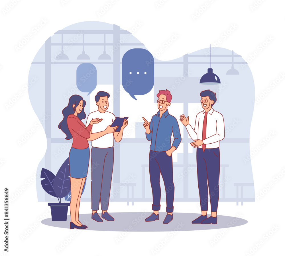Office staff group communicates. Business people talking, successful ...