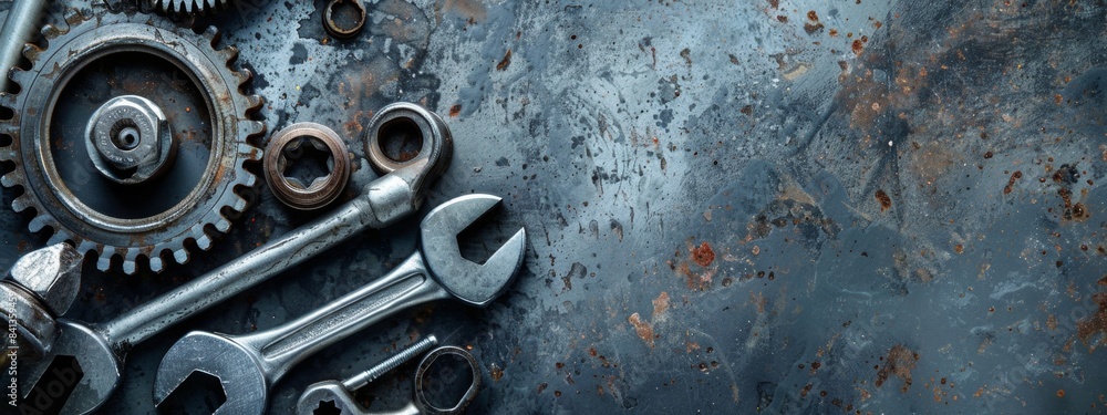 Mechanical Tools and Gears. Metal Background with Pipeline and Wrench ...