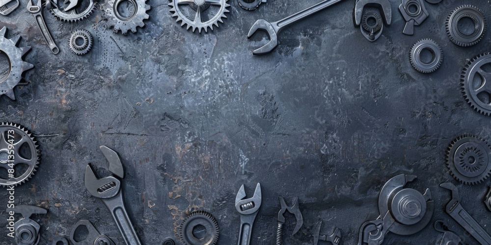 Mechanical Tools and Gears. Metal Background with Pipeline and Wrench ...