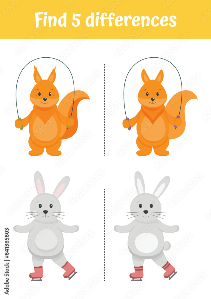 Educational games, learning worksheets for kids. Find difference ...