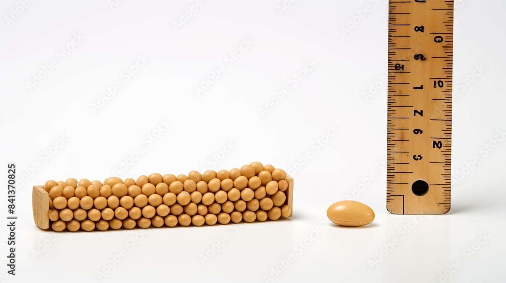 Photograph of a soybean model next to a ruler to show its scale on a ...