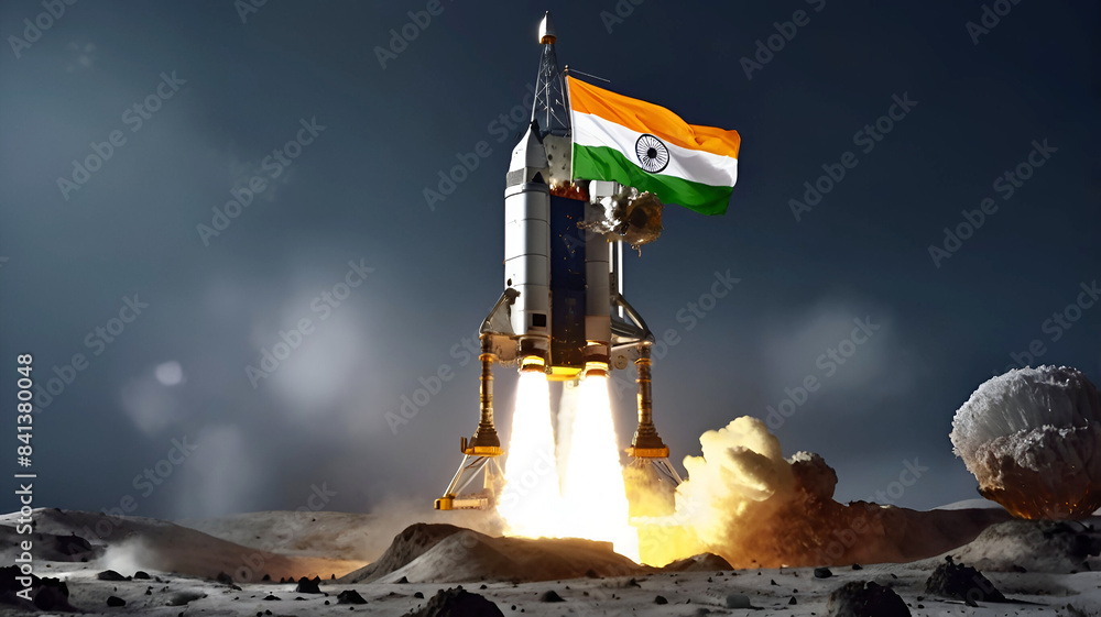 Chandrayaan 3 soft landing on the moon with Indian flag Ai generated ...