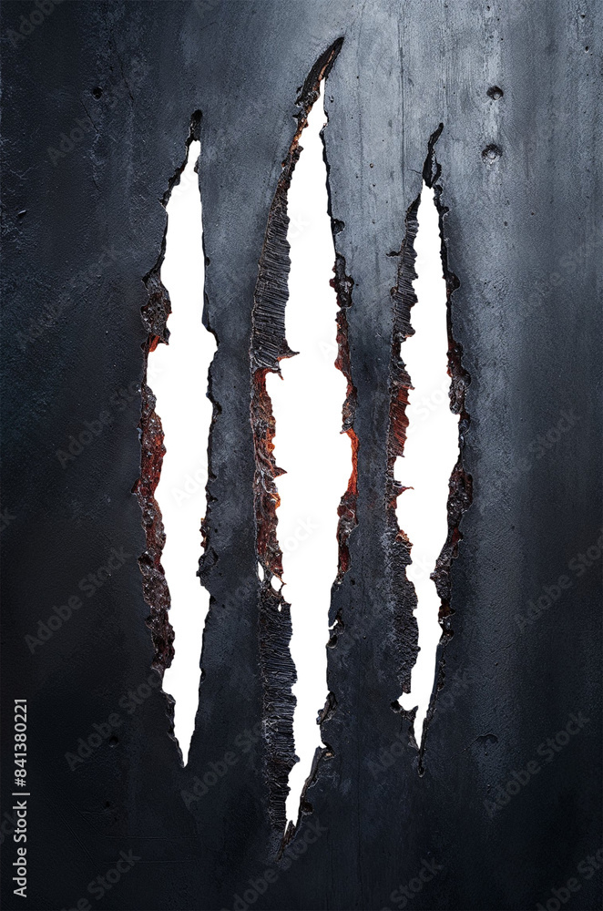 torn claw mark on a grunge dark steel background surface texture ...