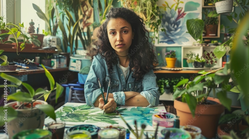 The picture of the drawing artist in the studio that drawing the ...