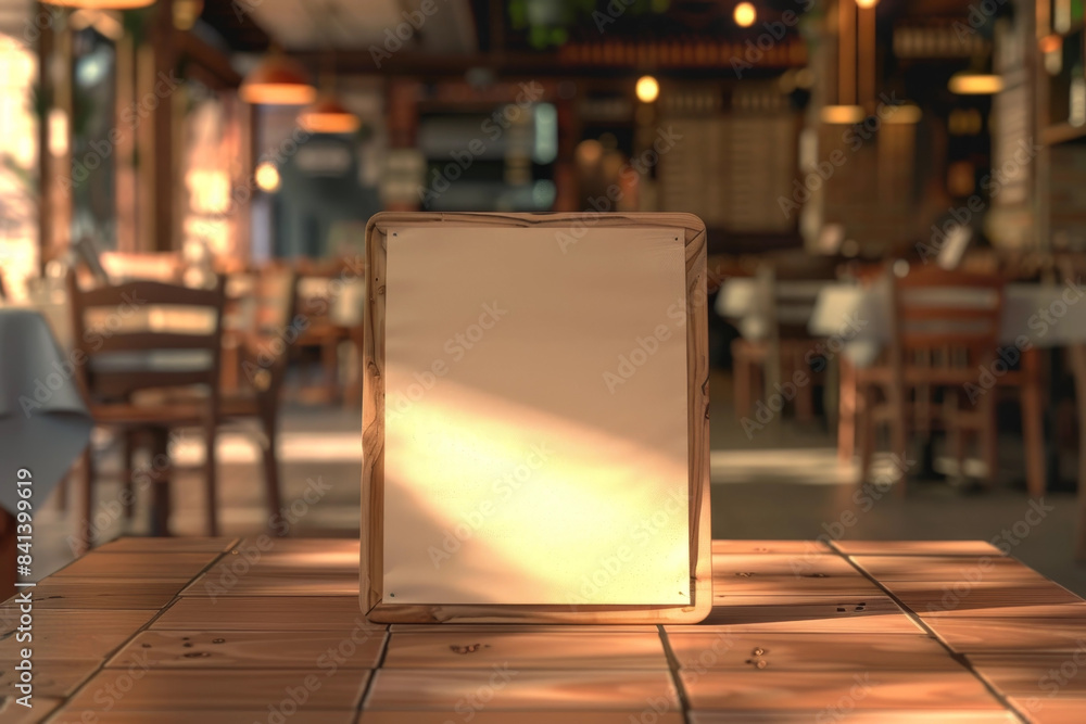 blank menu board wooden table restaurant. board wood white background ...