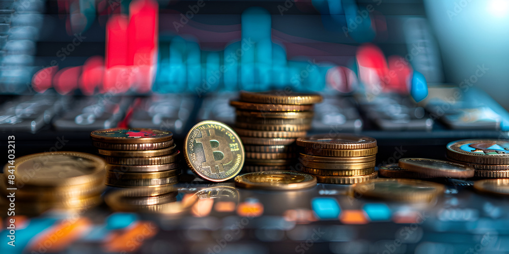 collection of coins on a table. The coins are in a pile, with some ...