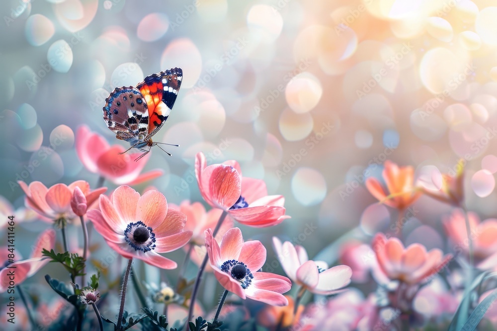 The picture shows pink flower anemones fresh spring morning on nature ...