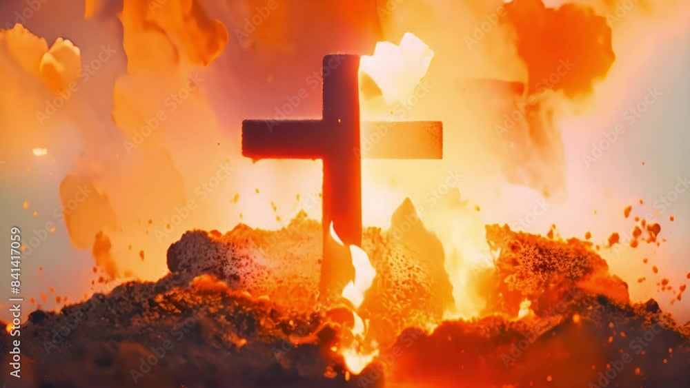 Religious cross on fire with fire flames. Christianity Religion Symbol ...