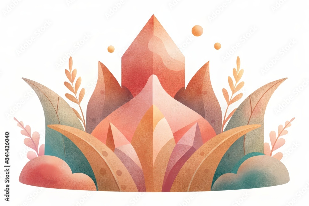boho style floral crown clipart featuring flat shapes and grainy ...