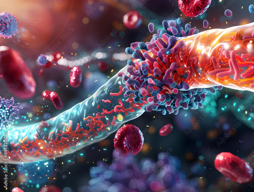 Illustration of the synthesis process of an insulin molecule in the ...