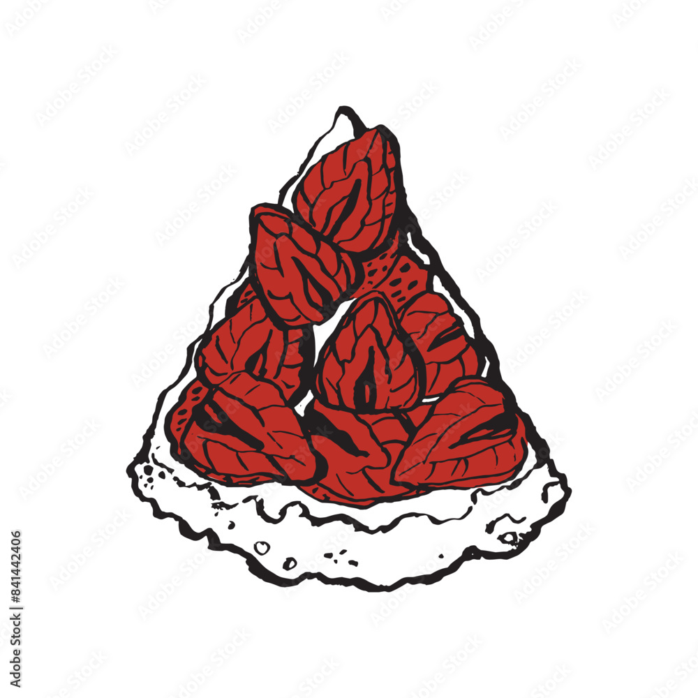 Traditional strawberry pie sketch. Homemade strawberry tart drawing ...