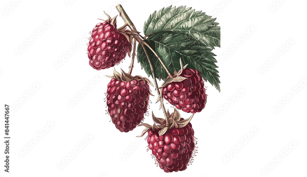 Old botanical vector illustration of Raspberry isolated on transparent ...