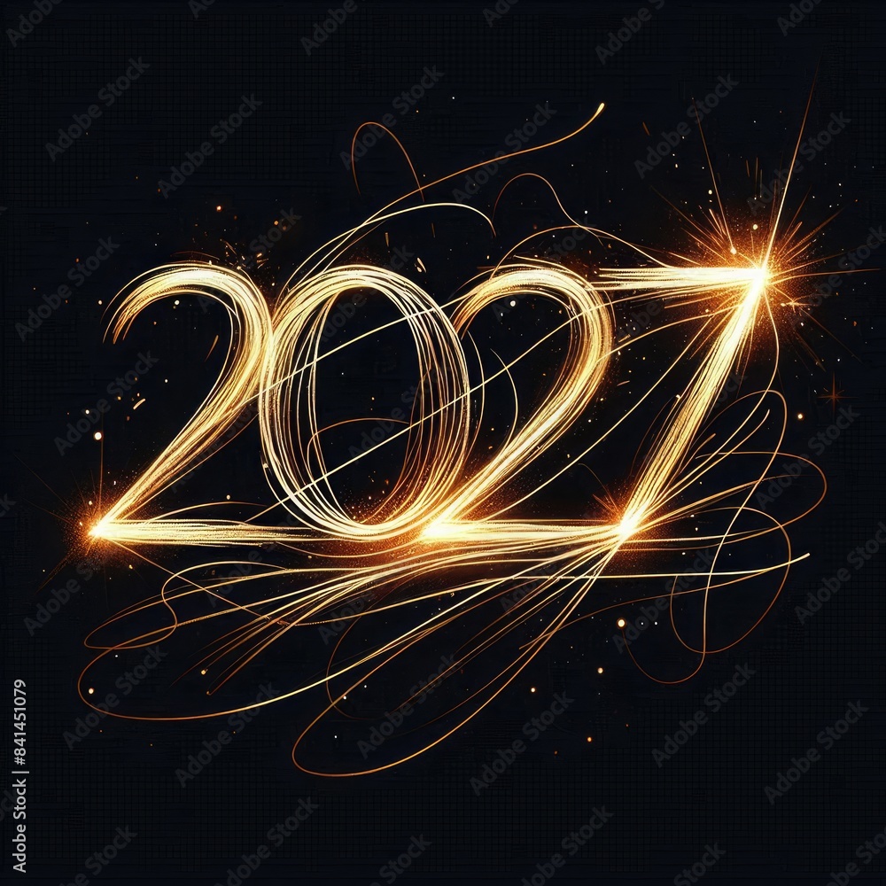 Elegant Golden 2027 Design with Futuristic and Celestial Elements with ...