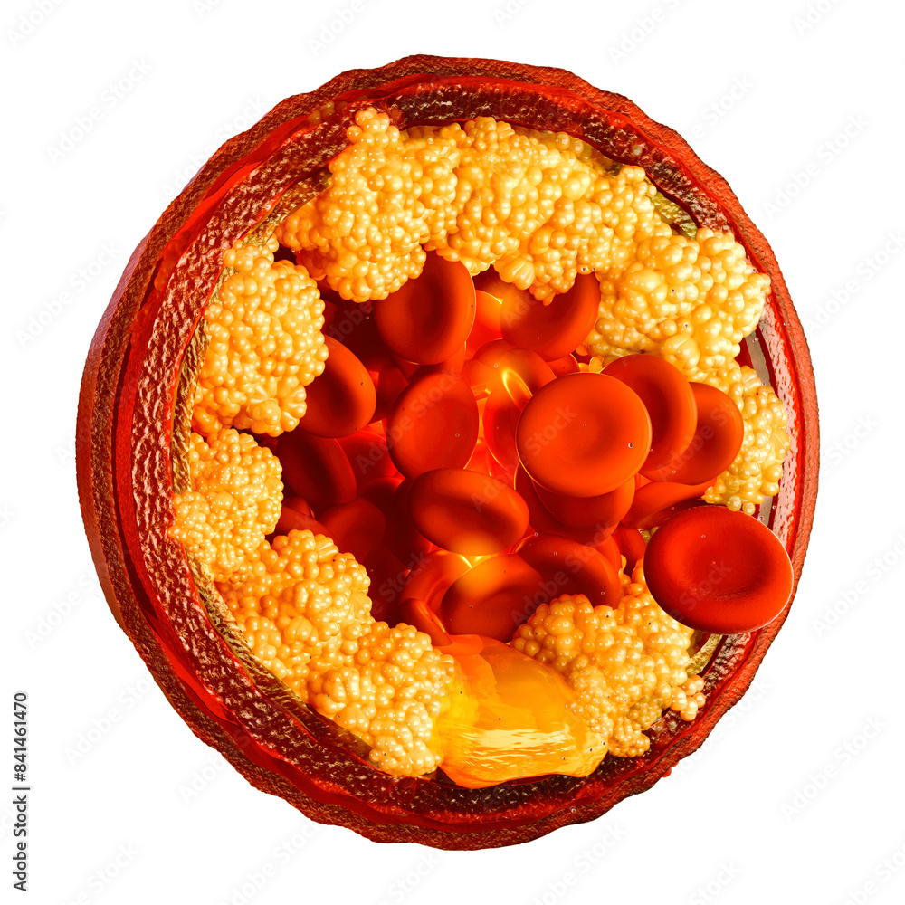 Cross-section of a blood vessel with red blood cells and sclerotic ...