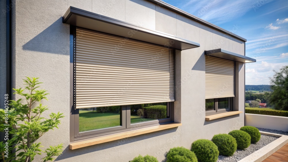 Modern exterior window featuring sleek roller blind installed outside ...