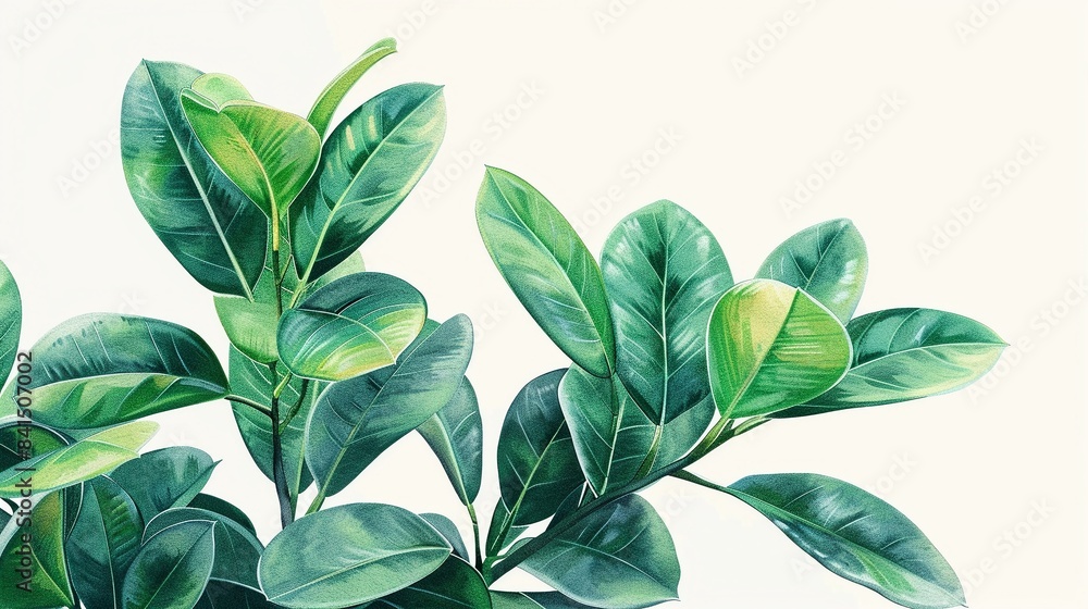 Create a side view illustration of a lush Jade Plant with detailed ...