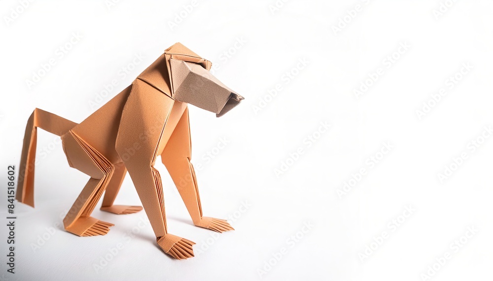 Animal concept paper origami isolated on white background of a baboon ...