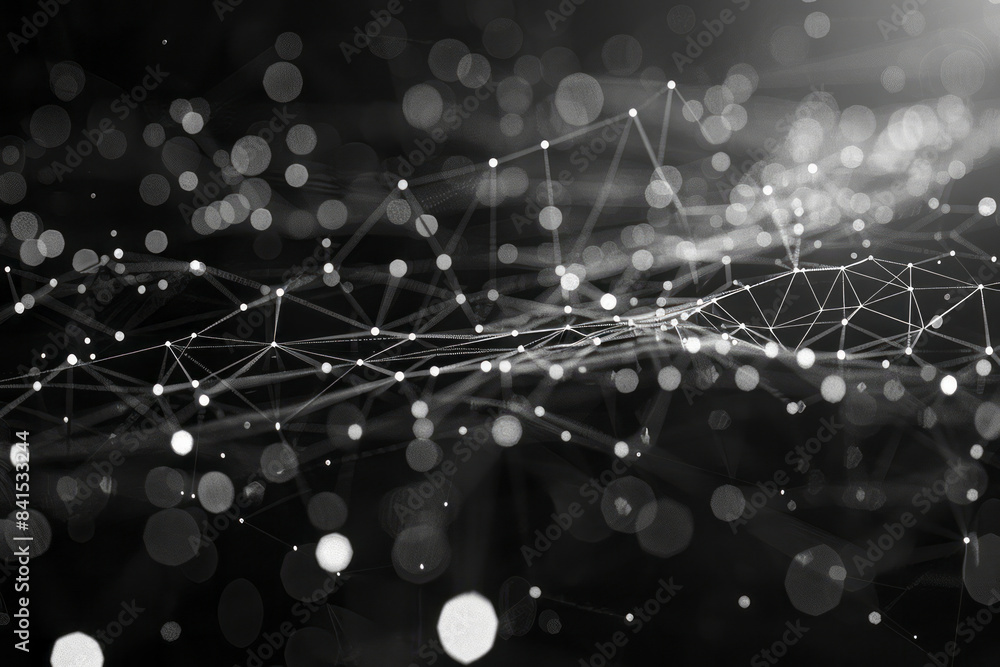 Digital schematic design with nodes and connections forming a complex ...
